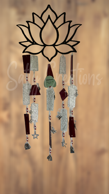 Lotus with Red and Clear Glass - Wind Chime – Salty Creations LLC