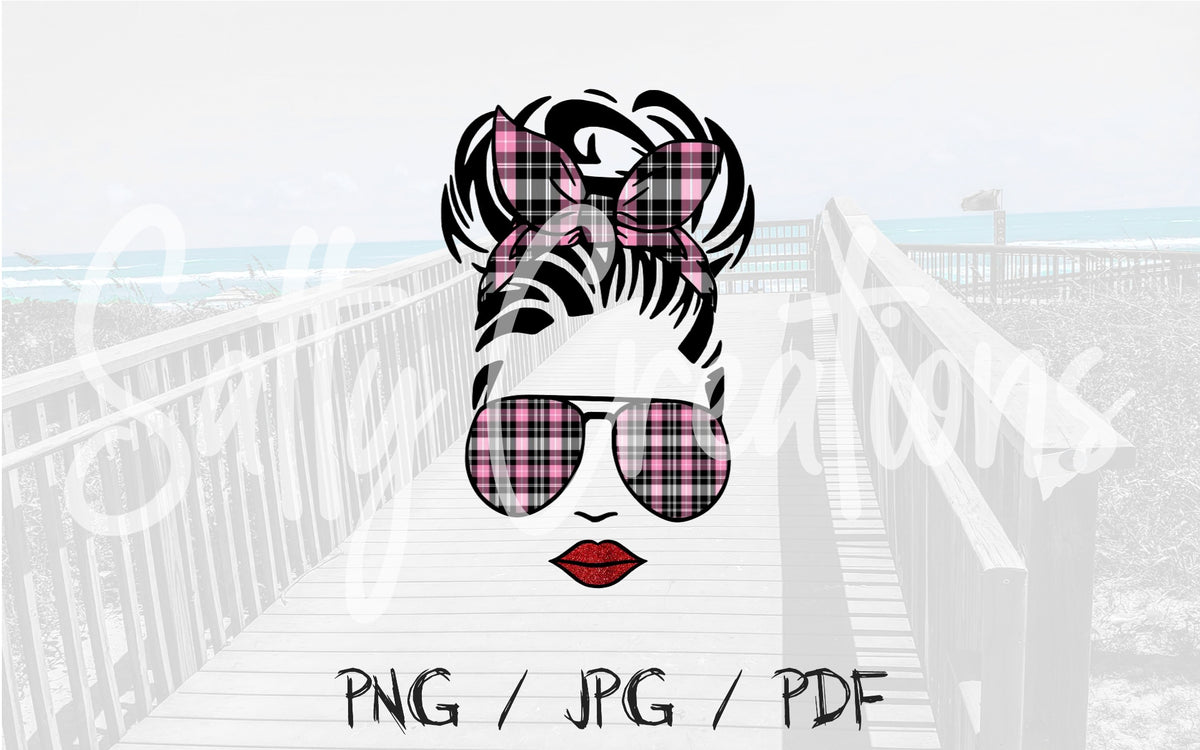 Messy Bun Pink Plaid Girl - Digital Download – Salty Creations LLC